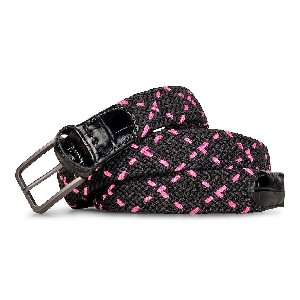 Ace of Clubs Bubblegum Pink & Black Stretch Woven Knit Golf Belt – Ace ...