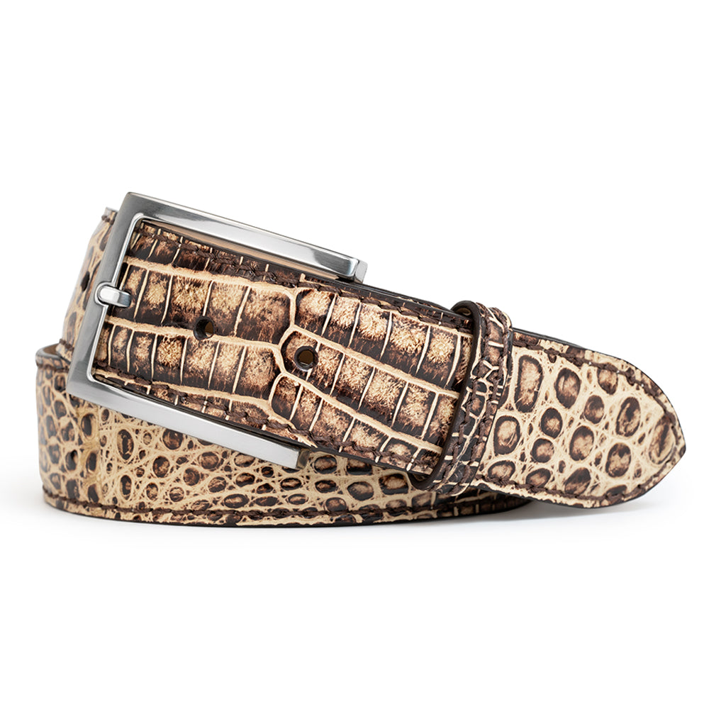 TORTUGA TAN BROWN HAND-PAINTED ARGENTINE CAIMAN ALLIGATOR BELT | USA ...