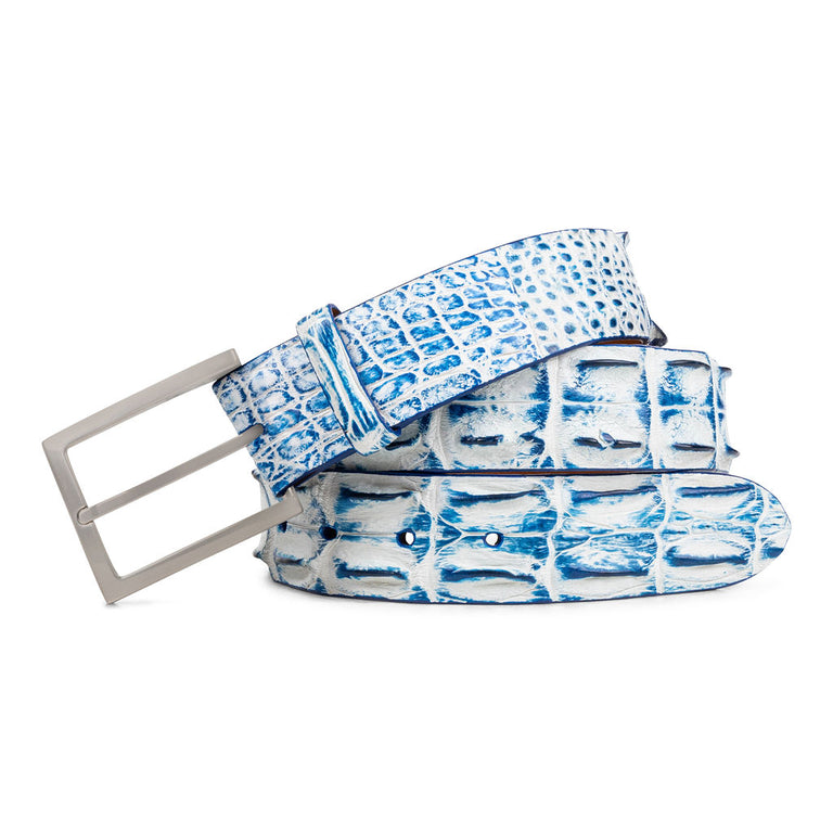 White & Blue Hornback Crocodile Genuine Leather Handmade USA Golf Belt ...